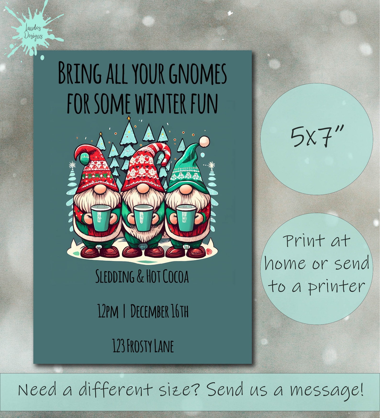 Winter Gnome Invitation Sledding Party Hot Cocoa Party - Etsy