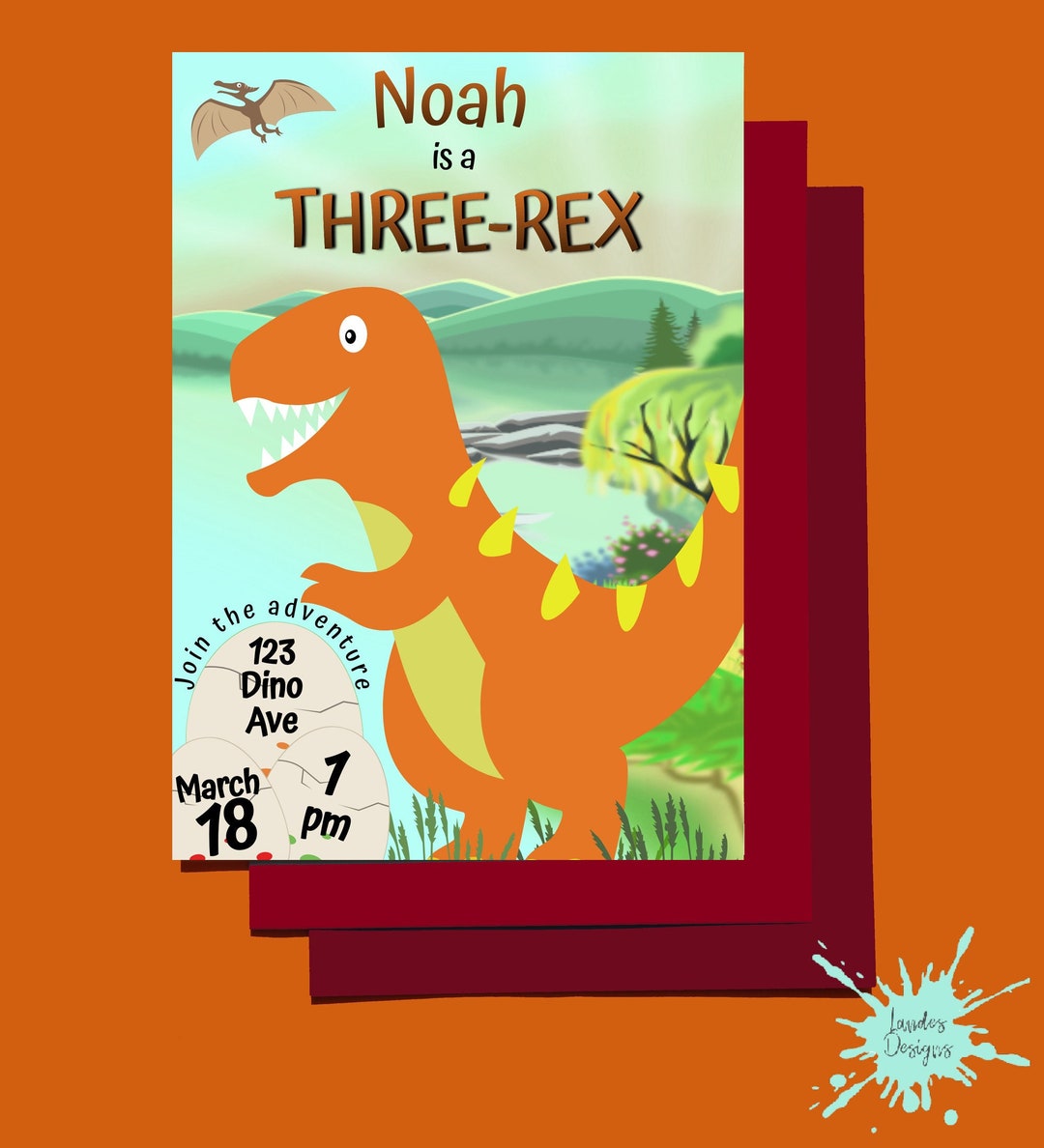 Dinosaur Third Birthday Invitation, T-rex Birthday Invite, Dinosaur ...