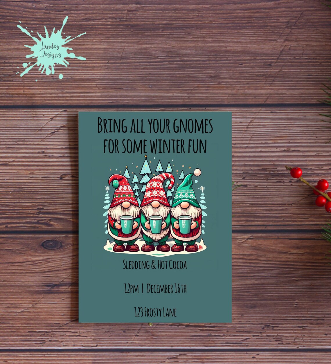 Winter Gnome Invitation Sledding Party Hot Cocoa Party - Etsy