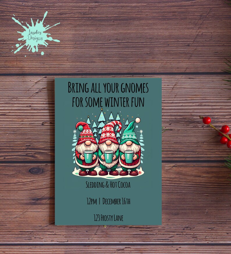 Winter Gnome Invitation Sledding Party Hot Cocoa Party - Etsy