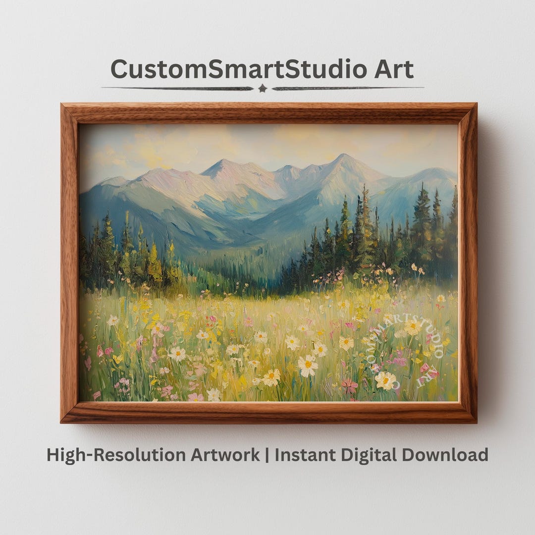 Romantic Meadow Wildflower Oil Painting Printable - Pastoral Landscape ...