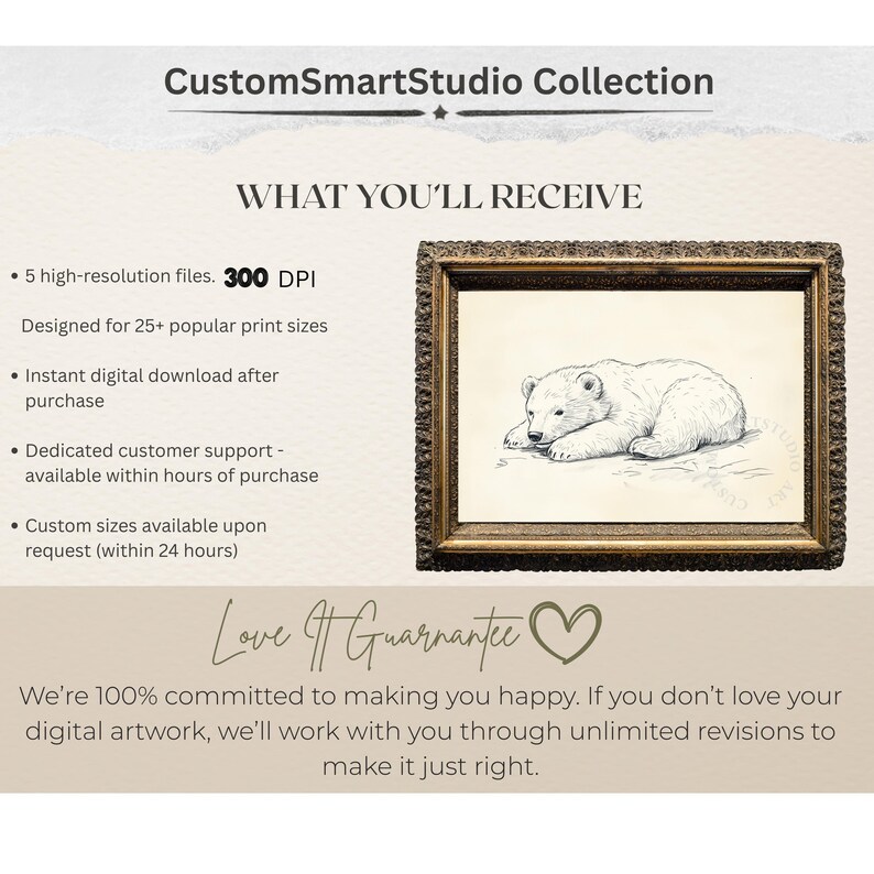 Resting Baby Polar Bear Ink Sketch Vintage Wall Art, Nursery Animal ...