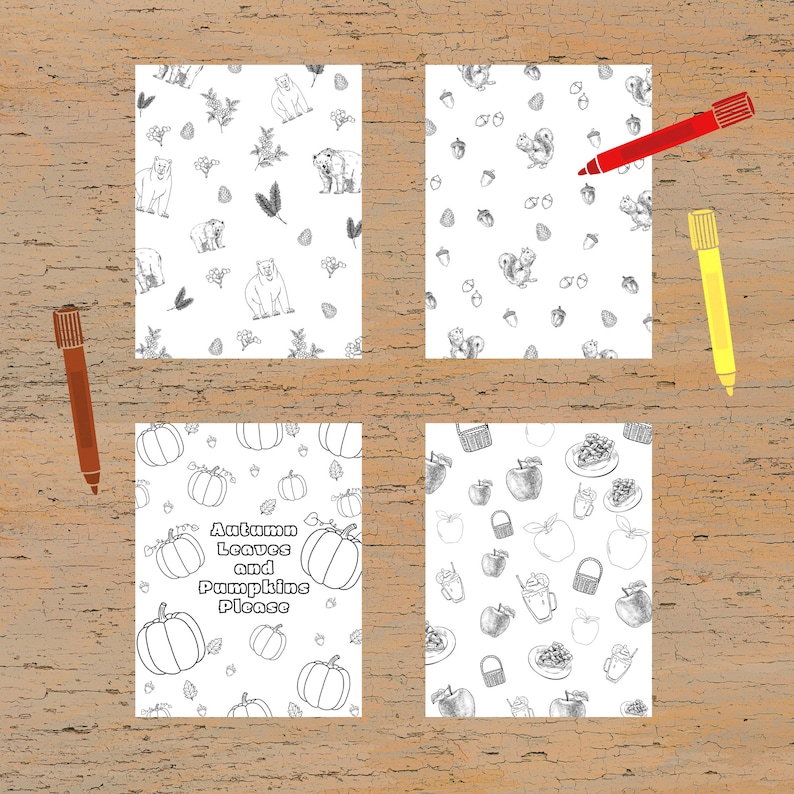Cute Fall Coloring Pages, INSTANT DOWNLOAD, Print and Color, 8.5x11 ...
