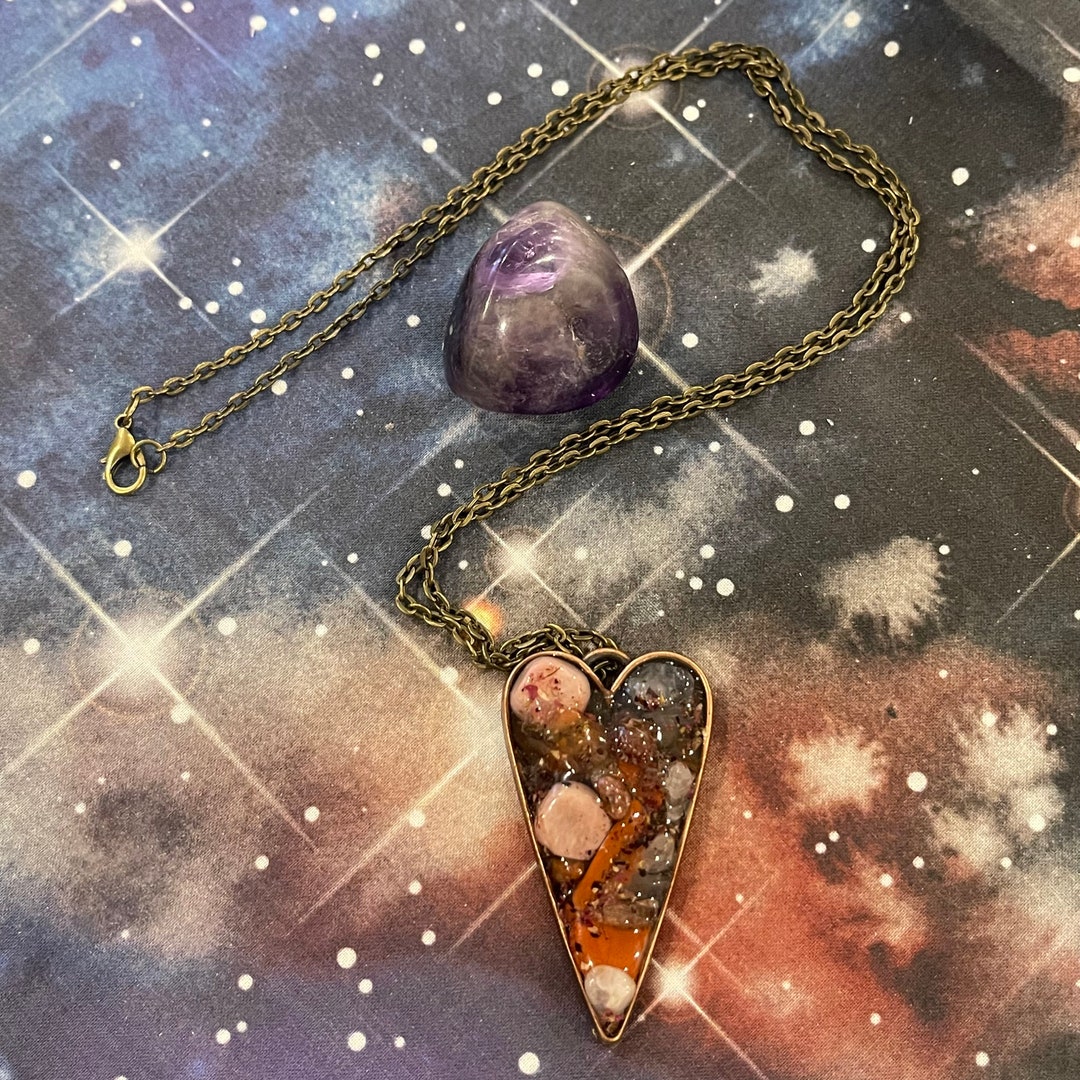 Valentines Crystals Amulet- Rose Gold Large Heart, Chakra, Romance ...