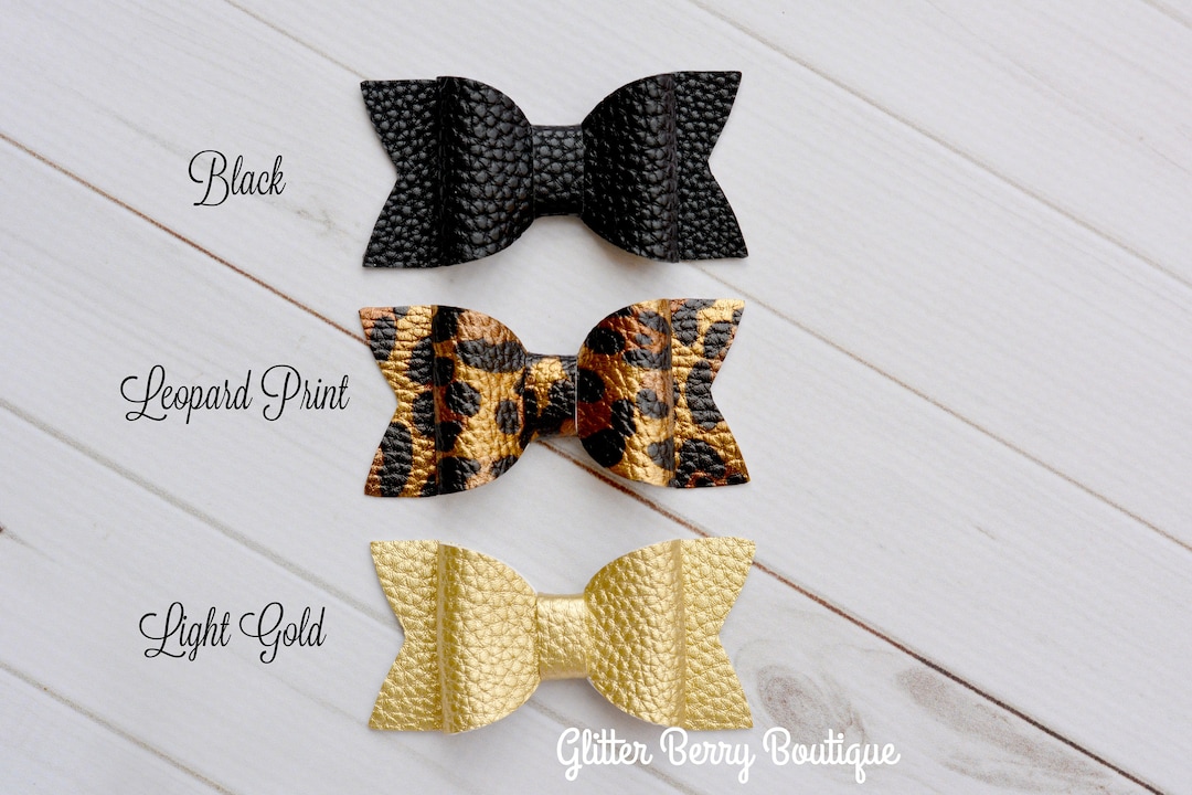 Leopard Hair Bow, Black Hair Bow, Light Gold Hair Bow, Leopard Pu ...