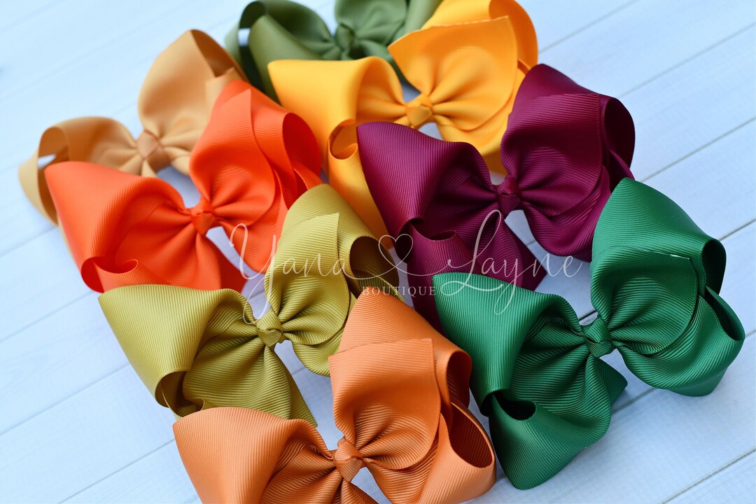 8 Fall Color Hair Bows, Handmade Hair Bow, 4 Inches Pigtails for ...