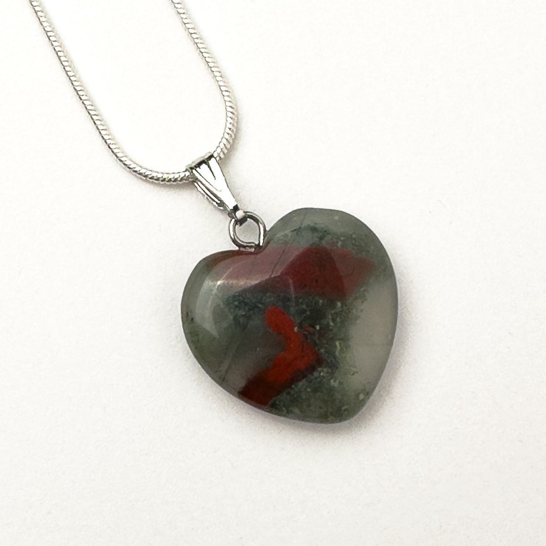 Bloodstone Necklace Heliotrope Stone Crystal Heart - Etsy