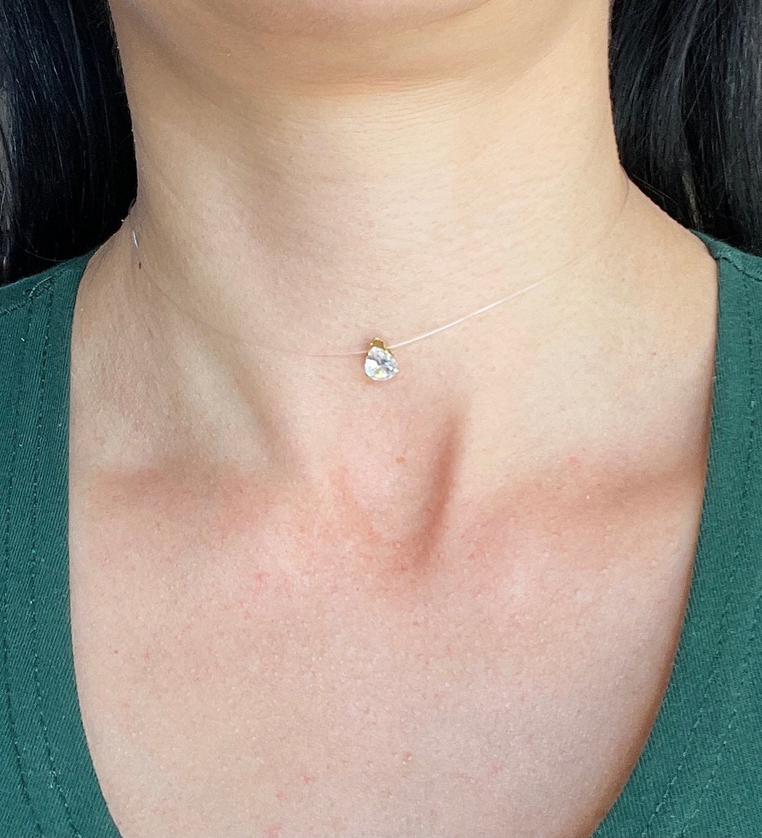 Zircon Necklace Invisible Necklace Illusion Necklace Floating Necklace ...