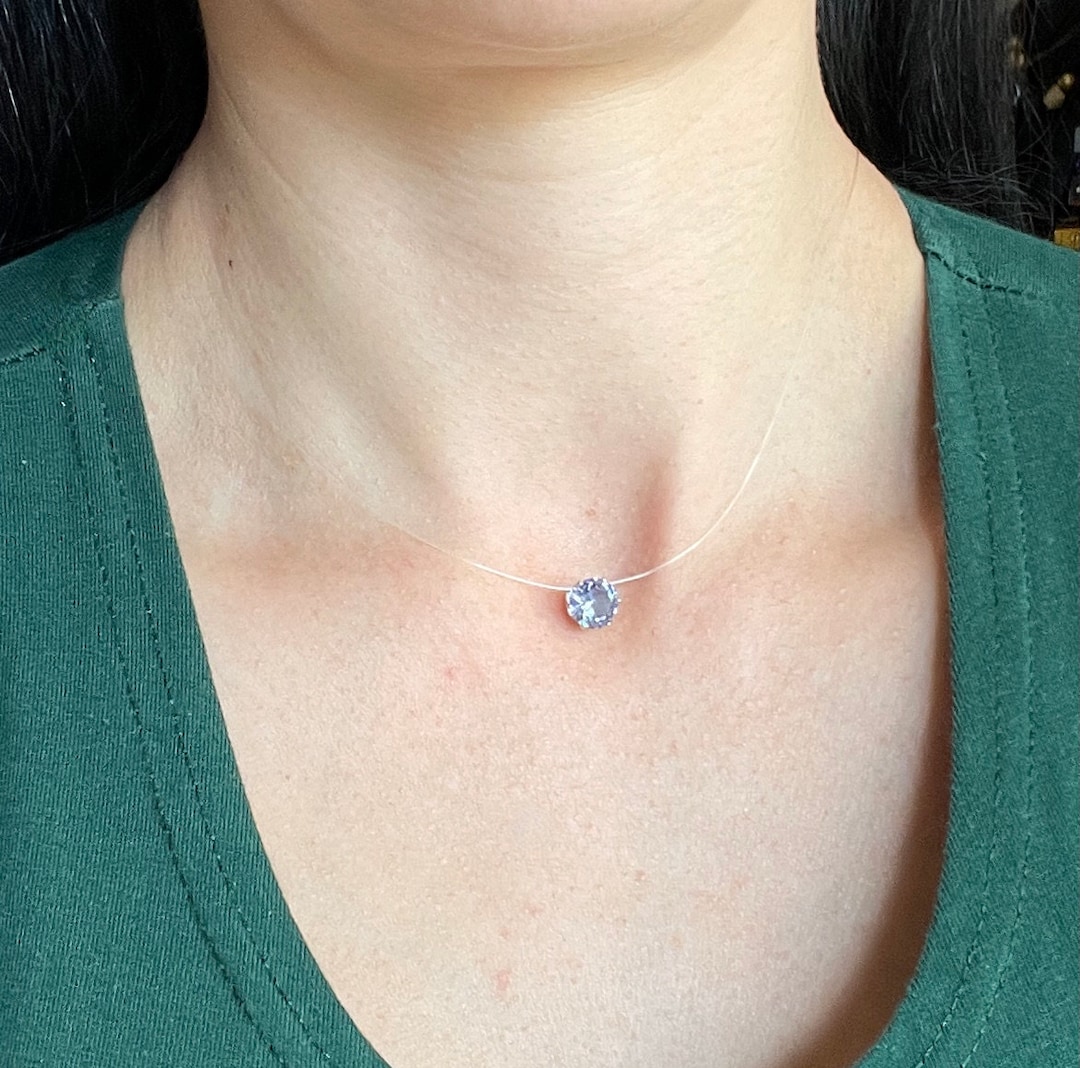 Zircon Necklace Invisible Necklace Illusion Necklace Floating Necklace ...