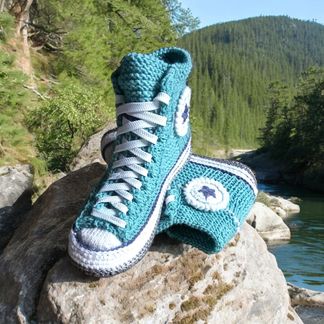 Mint Wool Knit Converse-style Slipper Sneakers With Felt Soles for Home ...