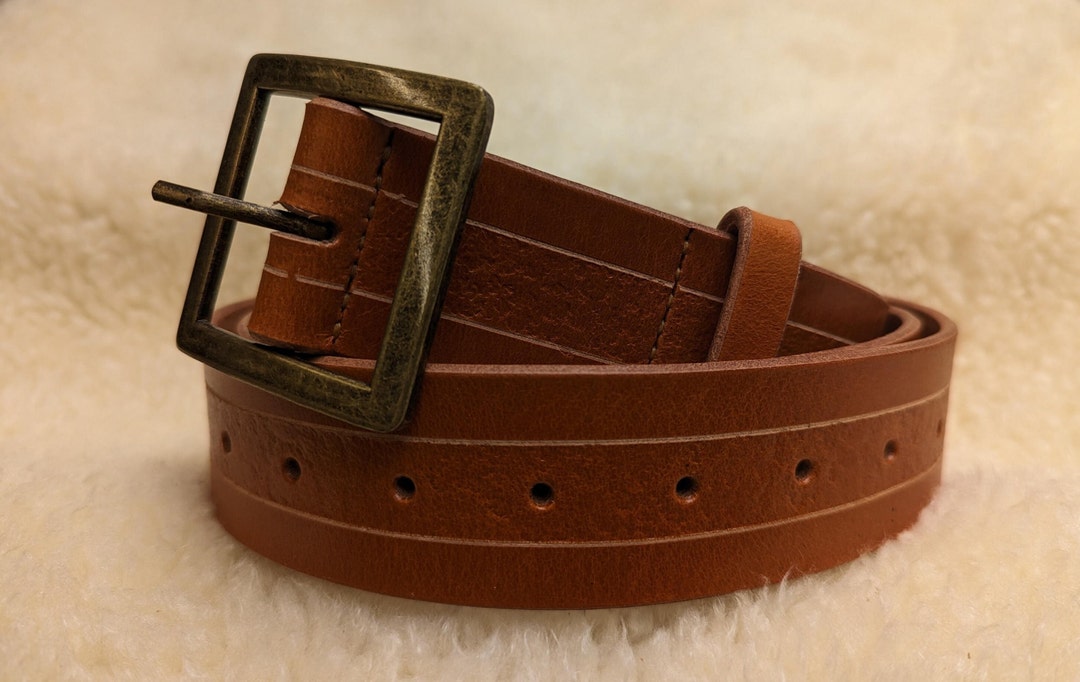 Textured Buffalo Hide Belt With Brass Effect Buckle - Etsy