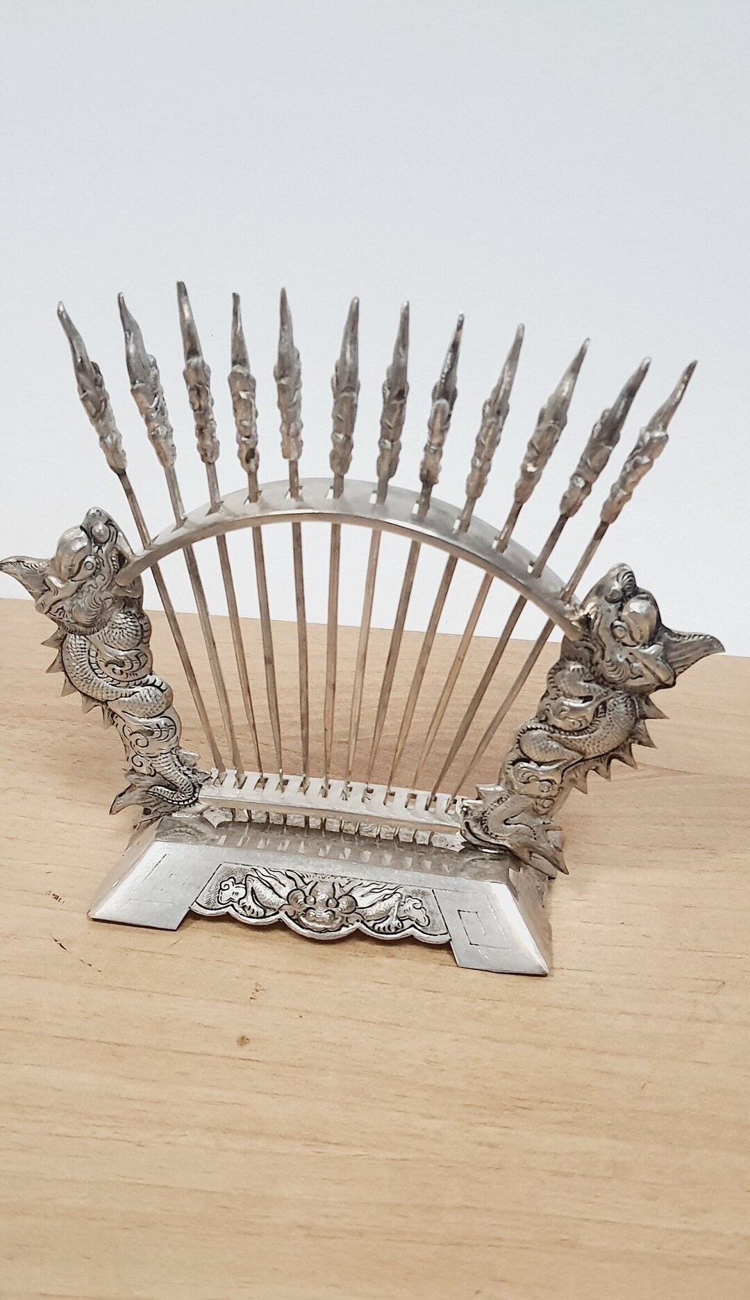 Asian .900 Silver Dragon Cocktail Picks Set With Stand Set of 12 ...