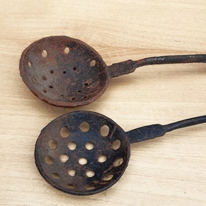 2 Antique Large Cast Iron Spoons, 10.5" Rustic Primitive Spoon, Ladle ...