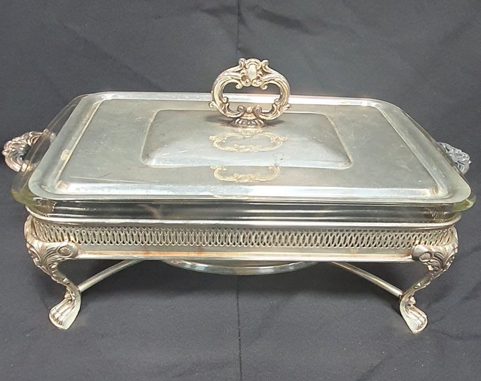 13.5" Pyrex Clear Glass Casserole Dish With Silver Plate Tray and Lid ...