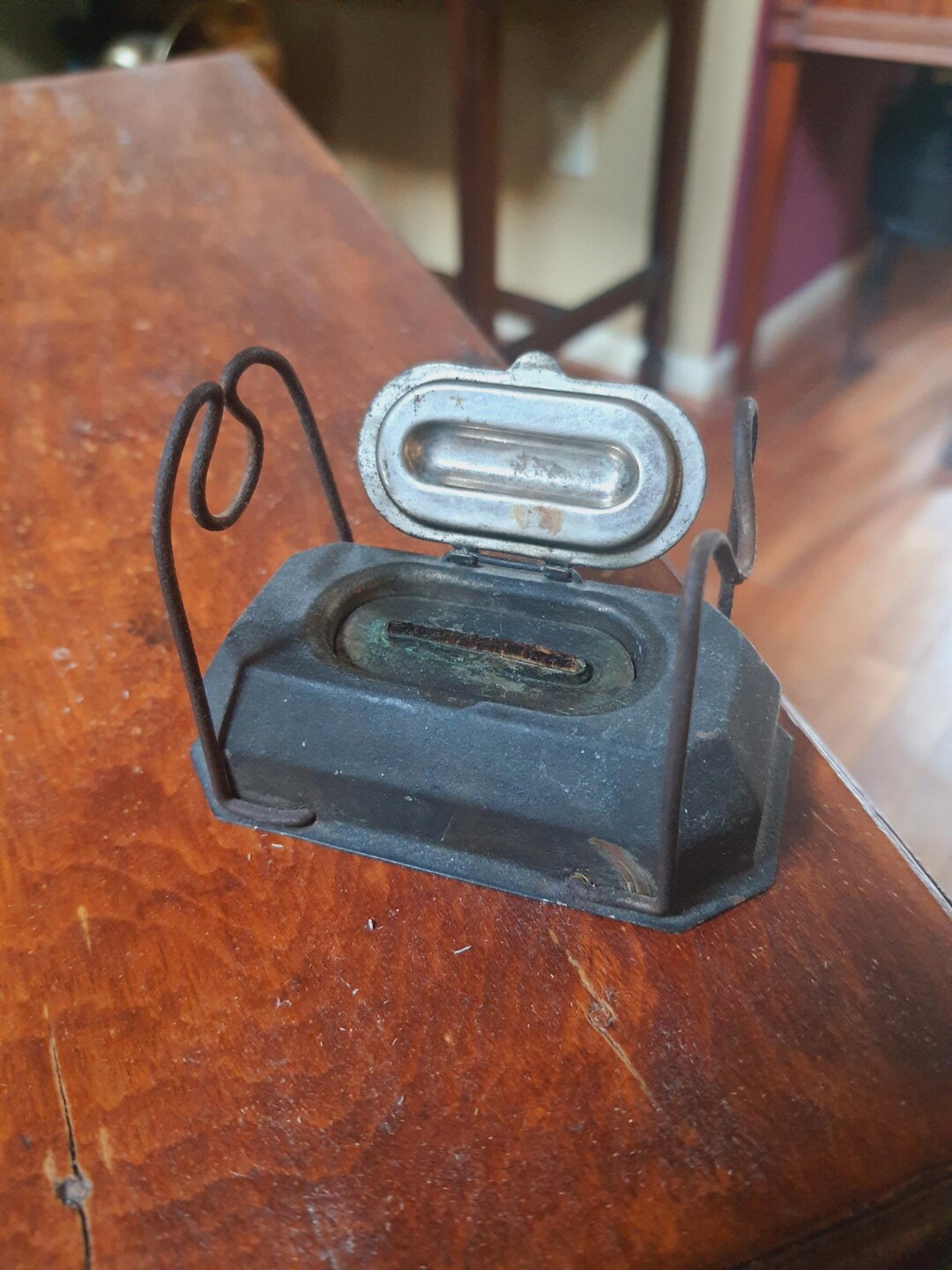 Antique Primitive Curling Iron Kerosene Heater With Resting Wire Rack ...