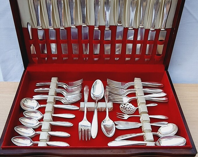 66 Oneida Community Flatware Set With Wood Box, Monogram F, "patrician ...