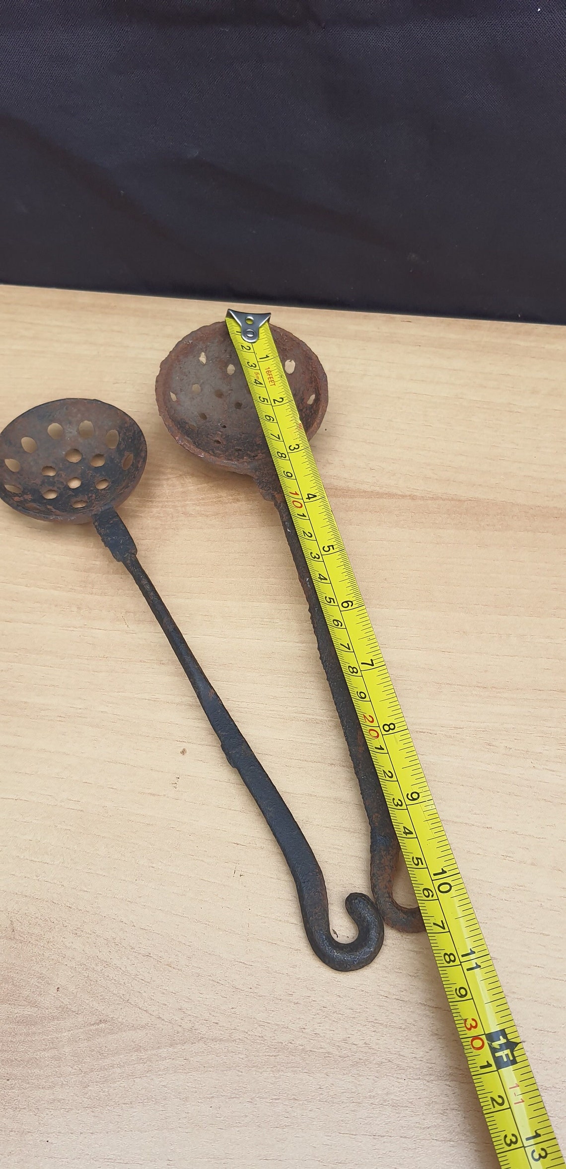 2 Antique Large Cast Iron Spoons, 10.5" Rustic Primitive Spoon, Ladle ...