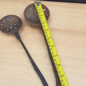 2 Antique Large Cast Iron Spoons, 10.5" Rustic Primitive Spoon, Ladle ...