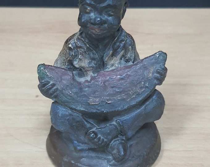 Antique 1920s Black Americana Cast Iron Boy Eating Watermelon Figural ...