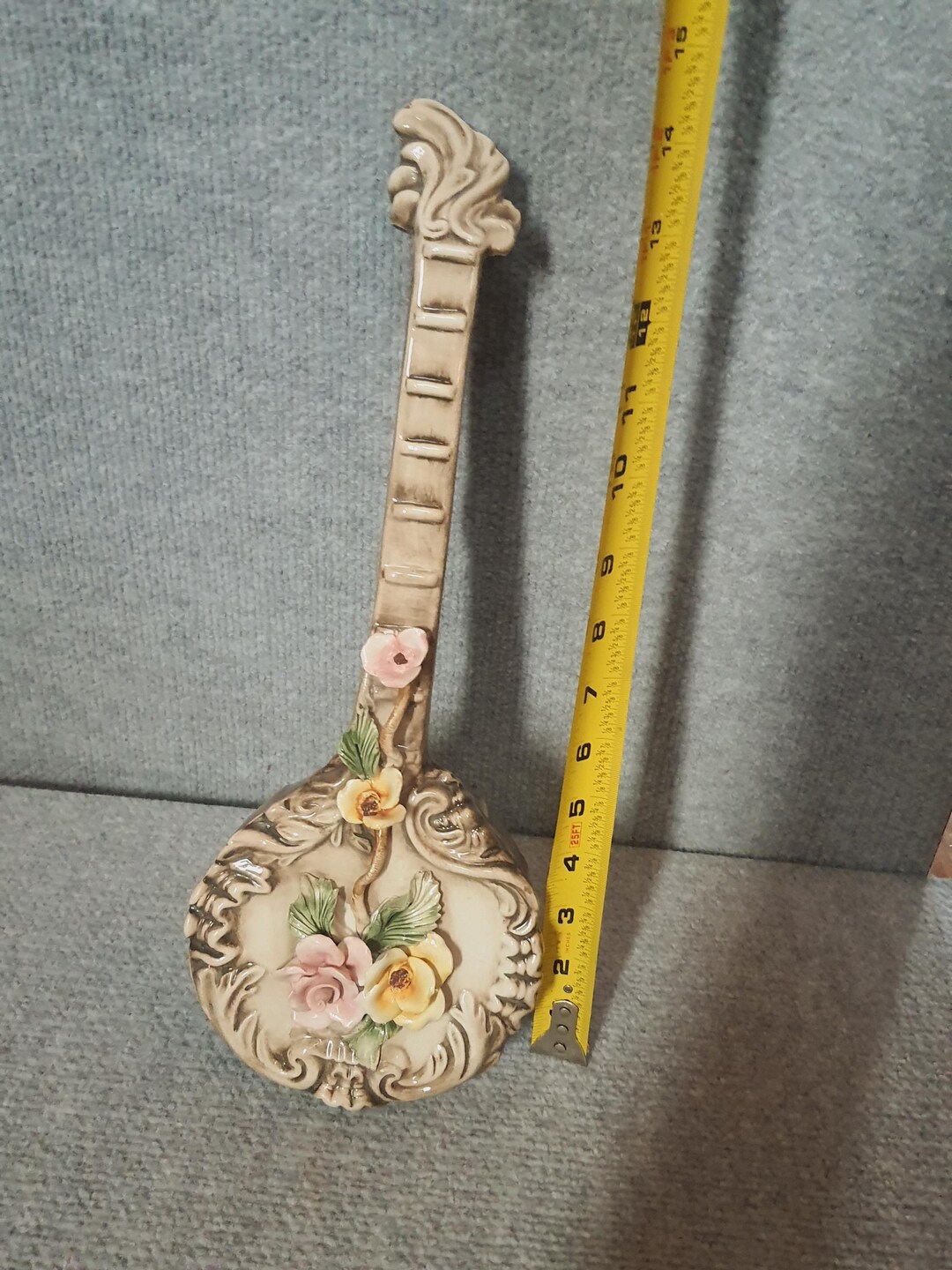 Capodimonte Porcelain Rose Banjo 14.5" Italy, Brown Banjo Musical ...