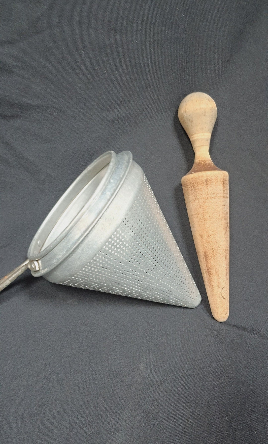 Vintage Cone Sieve Strainer With Wooden Pestle Wear-ever Aluminum No 8 ...