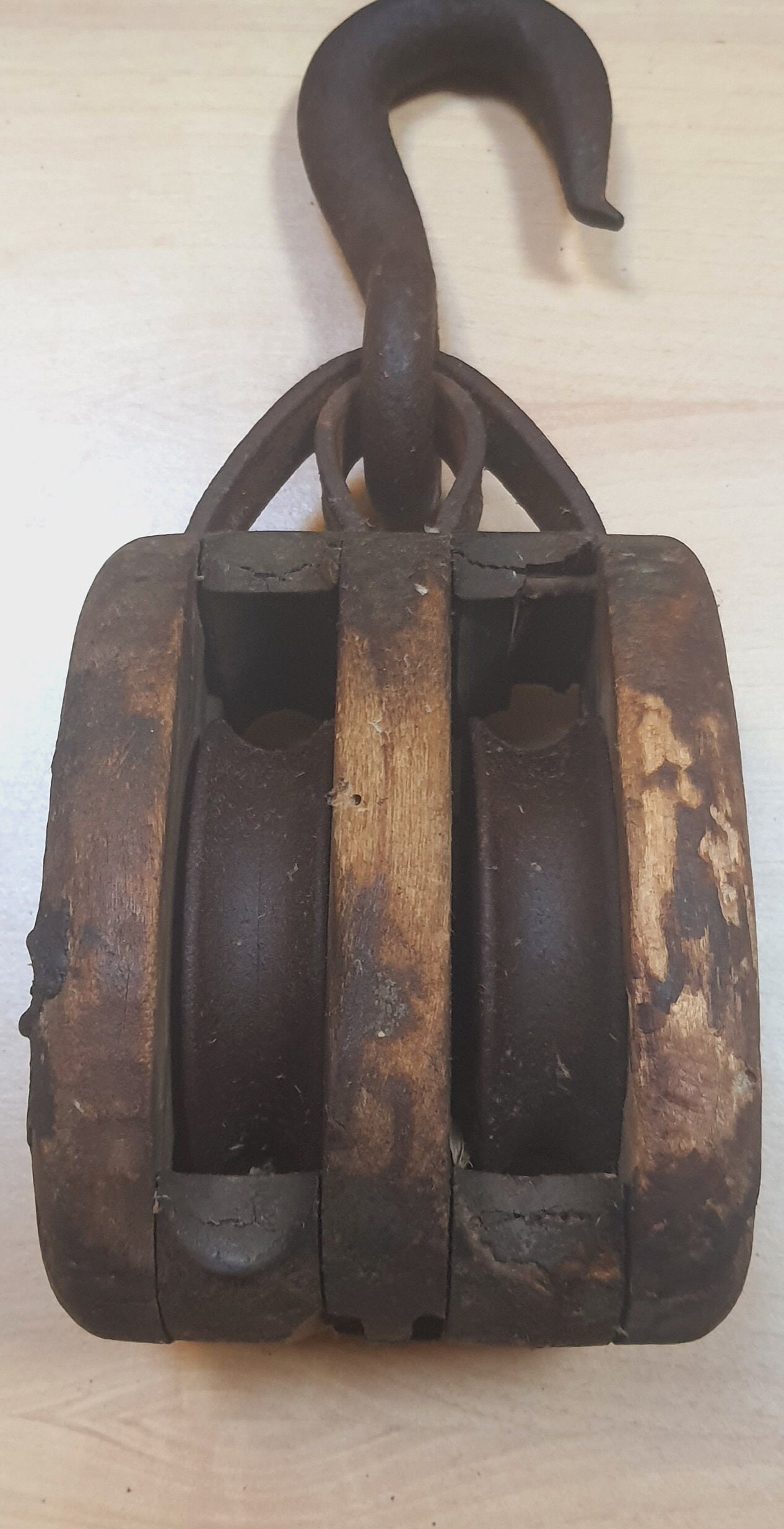 Cast Iron Hook Pulley Antique Boston & Lockport Block Co. Double Wood ...
