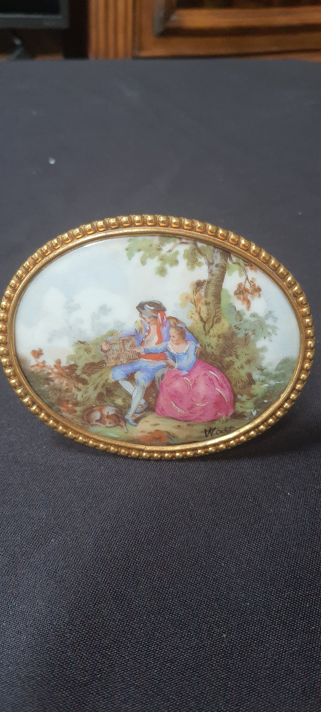 Vintage Aeon Limoges Gold Frame, Painting Image on Oval Porcelain With ...