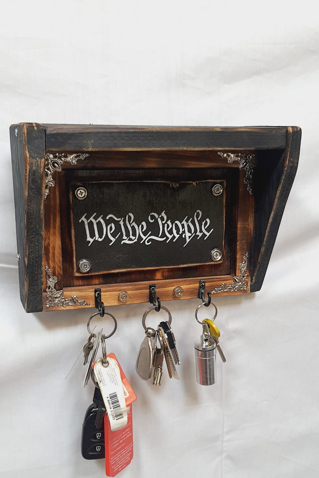 9.75" Wooden Hanging Sign, Key Holder, "we the People" 3 Hooks to Hang ...