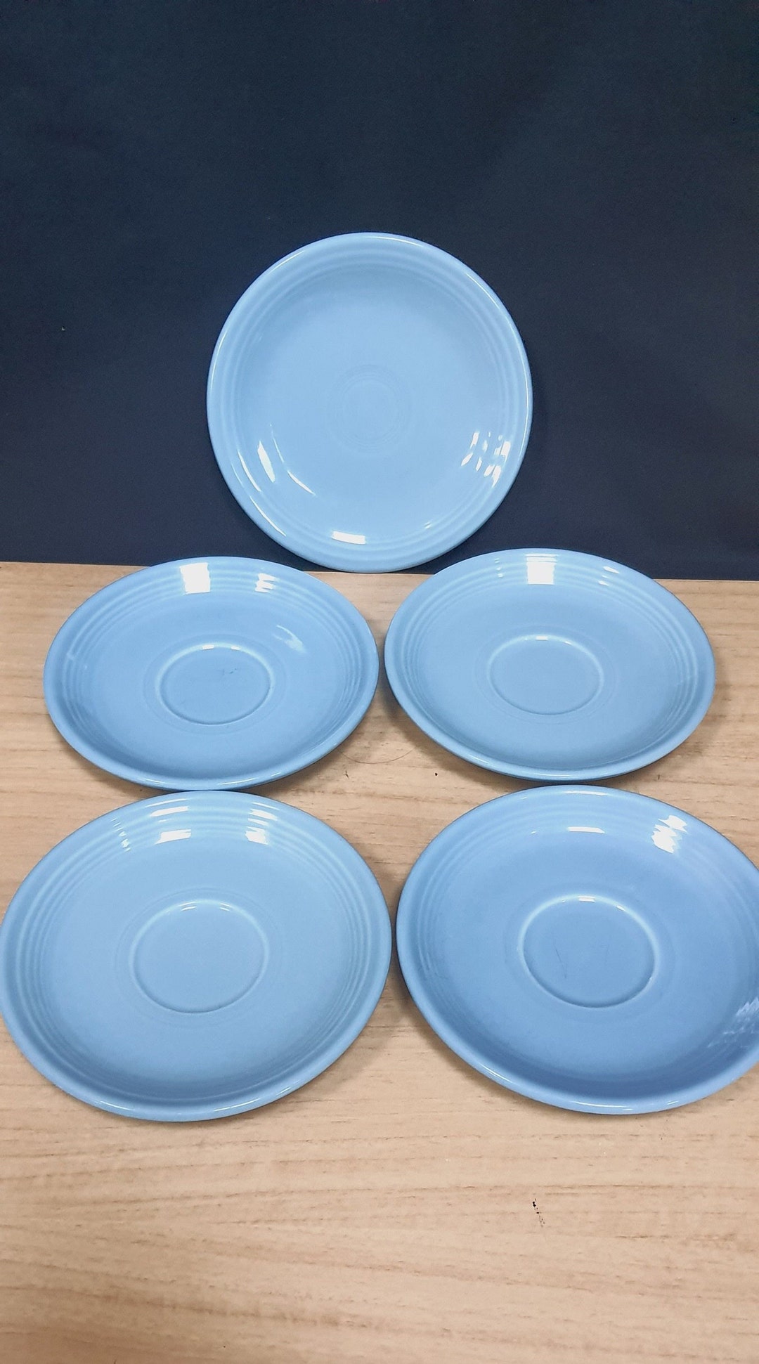 4 Vintage Fiesta Ware Light Blue Saucers and 1 Dessert Plate, Homer ...