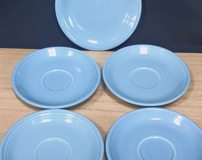 4 Vintage Fiesta Ware Light Blue Saucers and 1 Dessert Plate, Homer ...