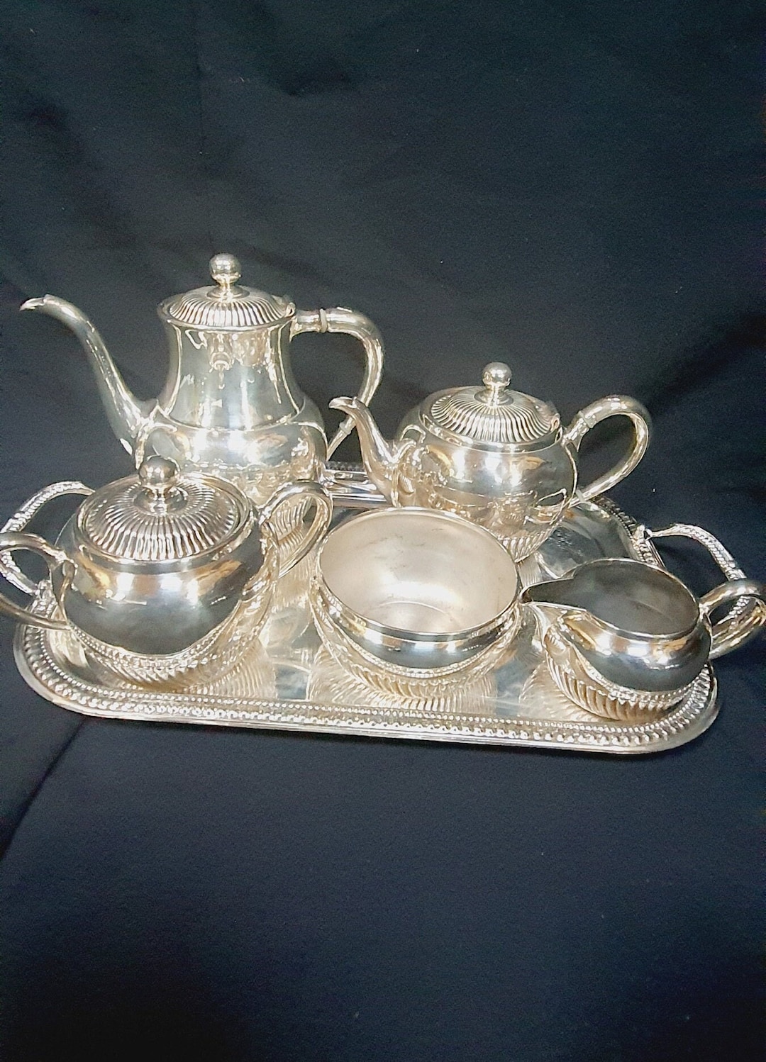 6 Pc Antique Teapot Set With Serving Tray/wilcox Silver Plate Quadruple ...