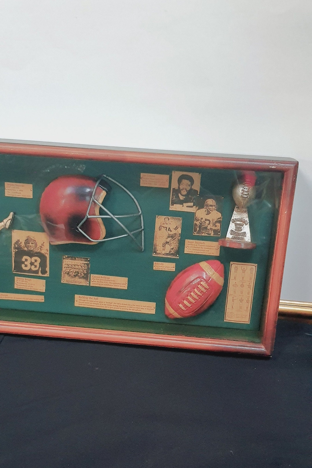 Football Wooden Shadow Box Display 3D Fan Gift Box Wall Hanging, Glass ...