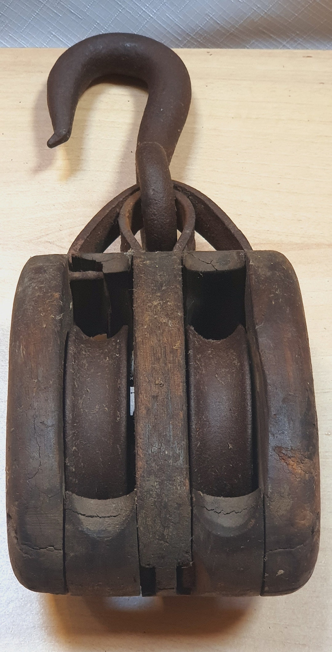 Cast Iron Hook Pulley Antique Boston & Lockport Block Co. Double Wood ...