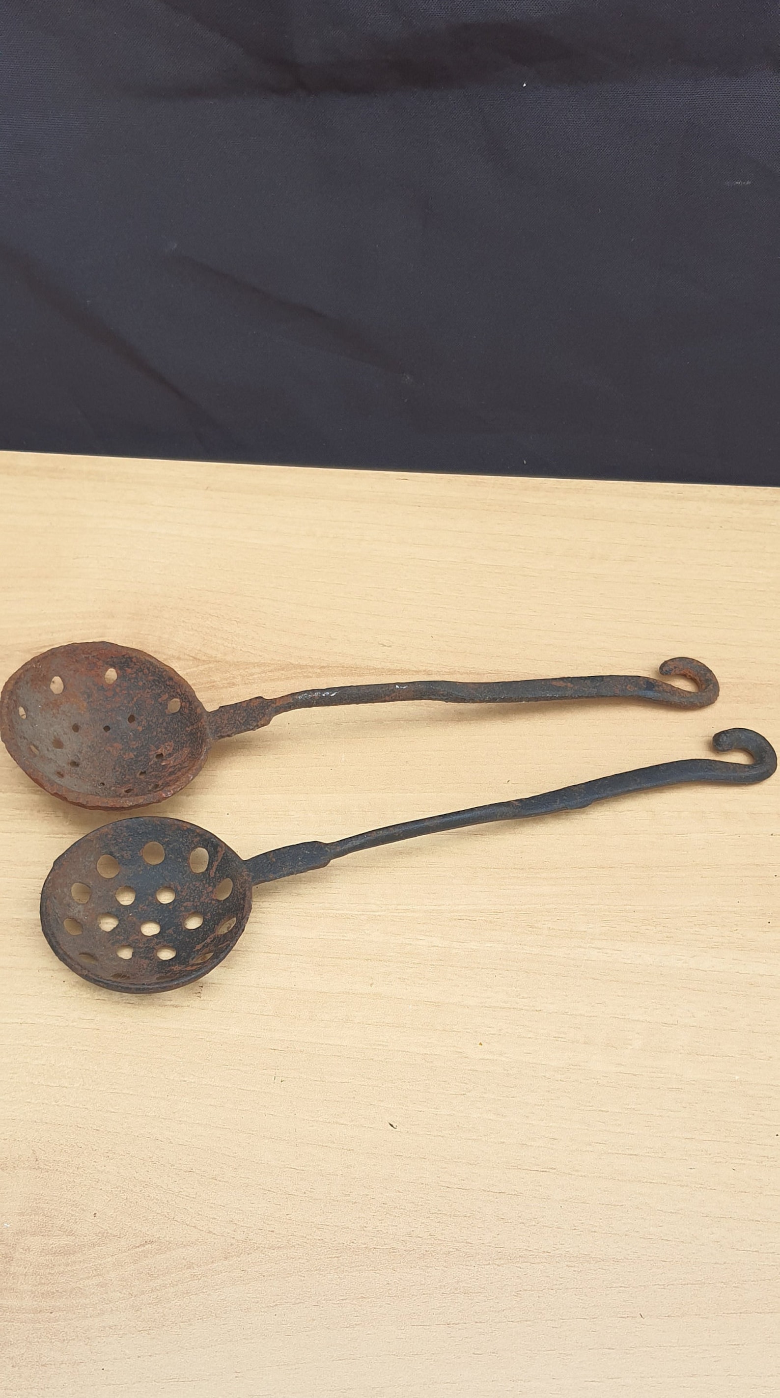 2 Antique Large Cast Iron Spoons, 10.5" Rustic Primitive Spoon, Ladle ...