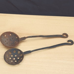 2 Antique Large Cast Iron Spoons, 10.5" Rustic Primitive Spoon, Ladle ...