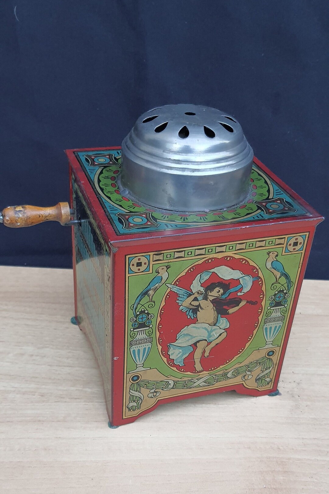 Antique Tin Hand Crank Litho Music Box, German Organ Wind up Music Box ...