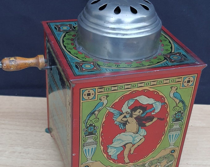 Antique Tin Hand Crank Litho Music Box, German Organ Wind up Music Box ...