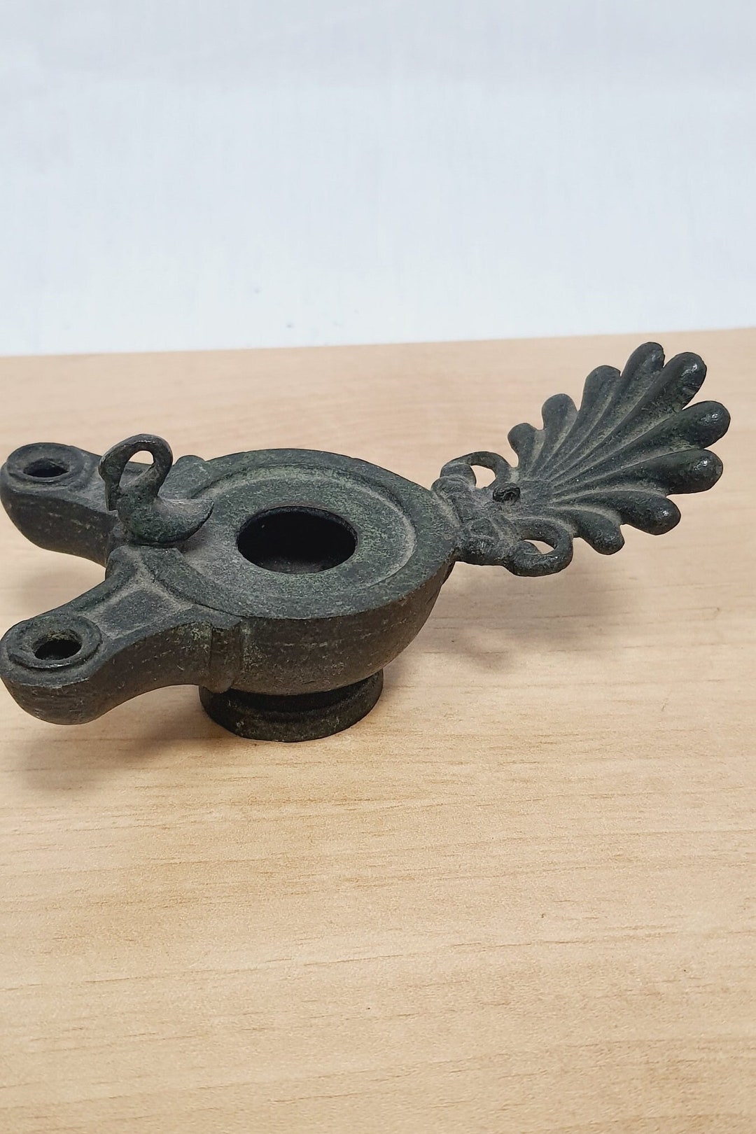 Antique Mini Double Spout Oil Lamp With Handle, Pedestal Lamp , Vintage ...