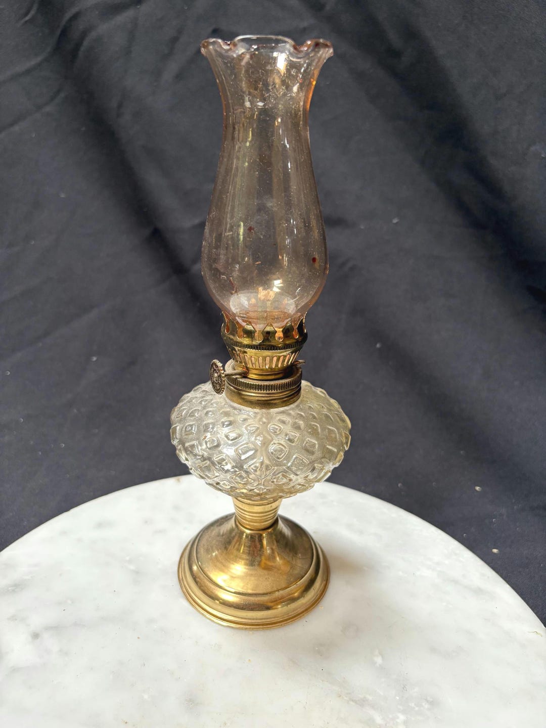 Vintage Glass Oil Lamp, Miniature Kerosene Lamp Pedestal Glass Oil Lamp ...