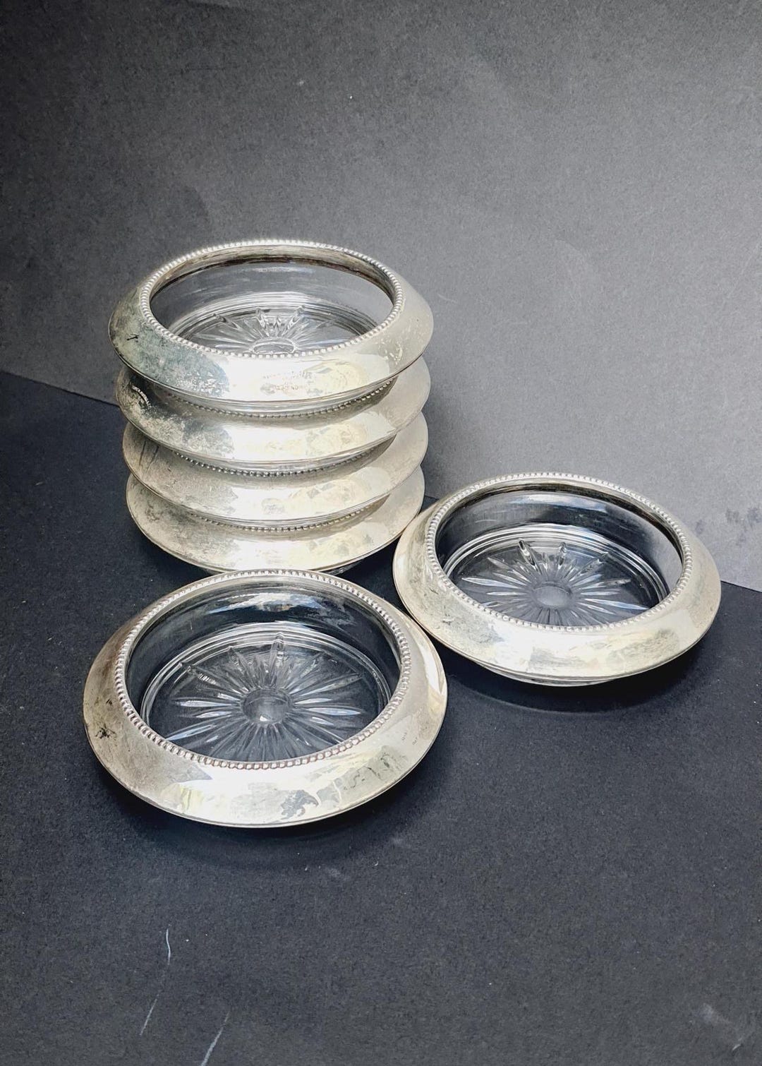 Sterling Silver Glass Coaster Set, Frank M Whiting & Co, Ashtray ...