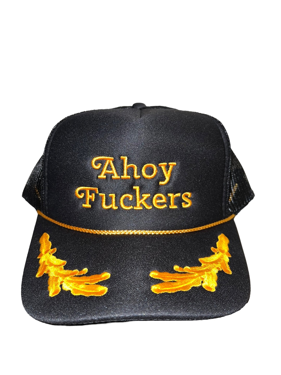 Retro Inspired Ahoy Fuckers Gold Leaf Rope Front Black Snapback Black ...