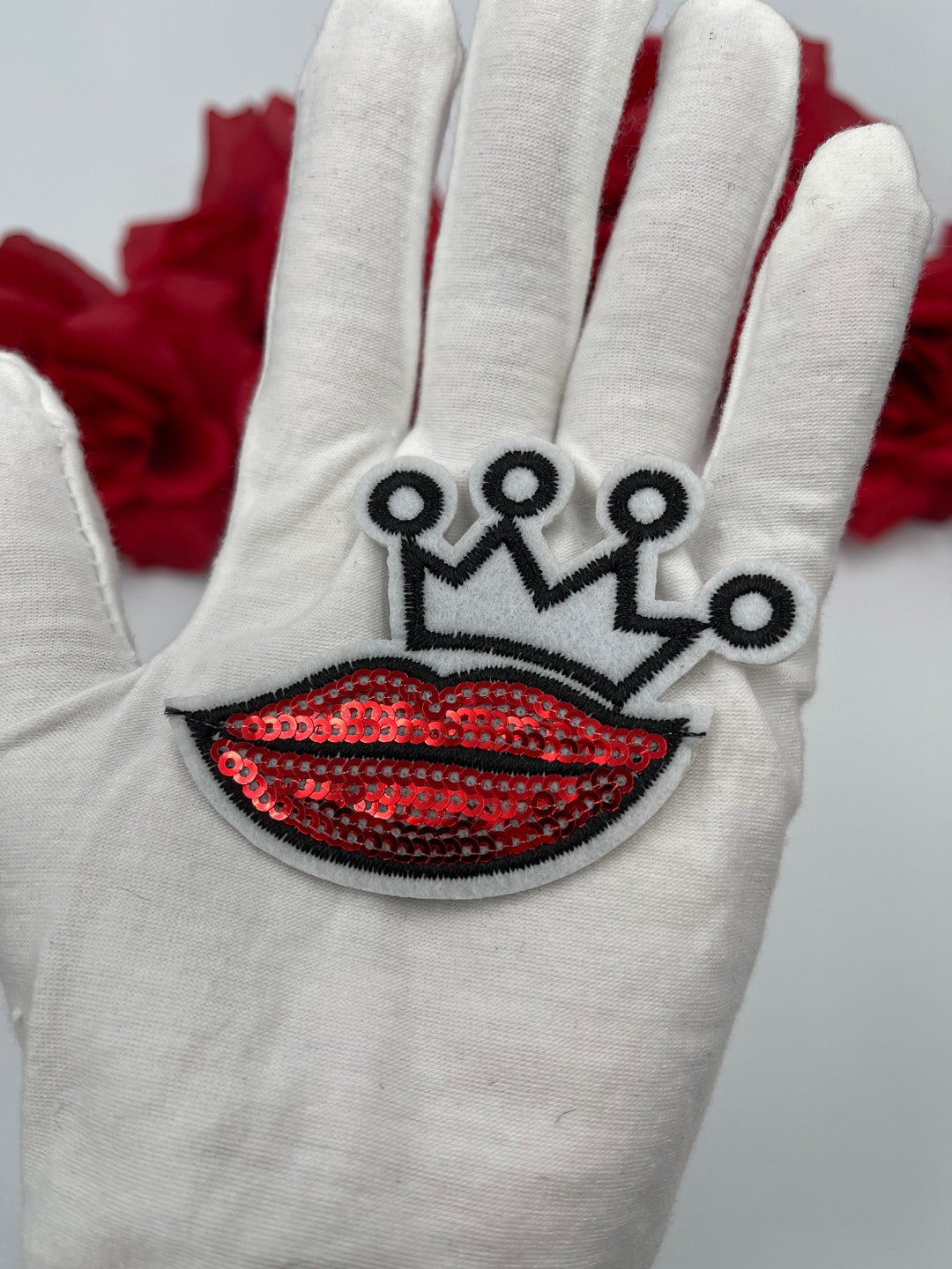 3pc/set 3 Red Sequin Lips With Crown Patch Red Lips - Etsy