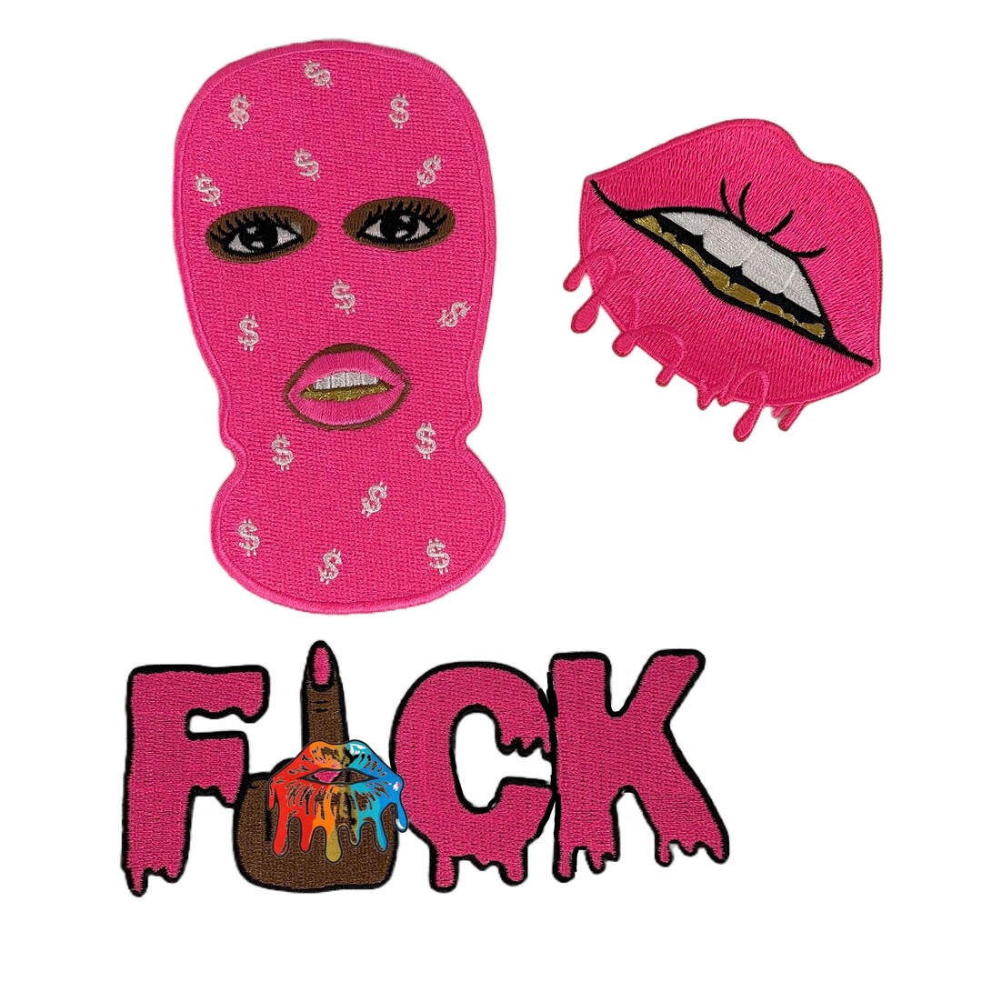 3-piece Patch Set Black Girl With Ski Mask Patch Lips With - Etsy