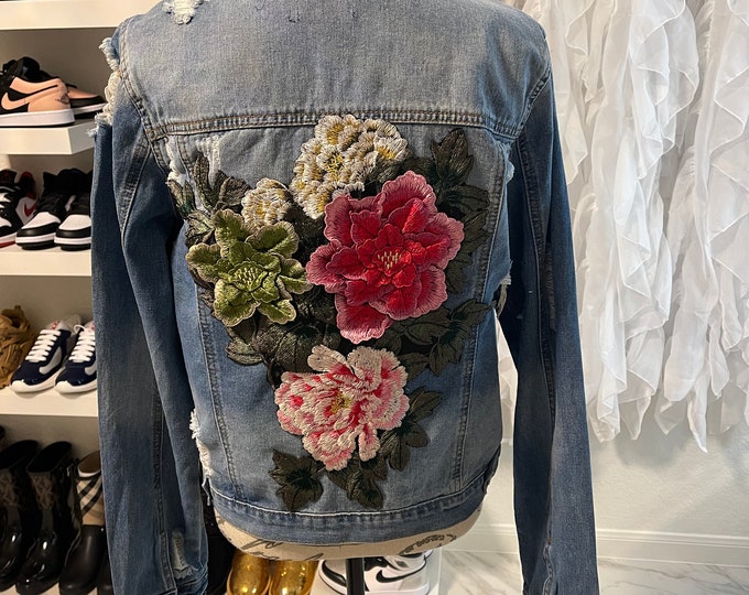 Reworked Sunflower Patched Jacket Flower Patched Jacket - Etsy