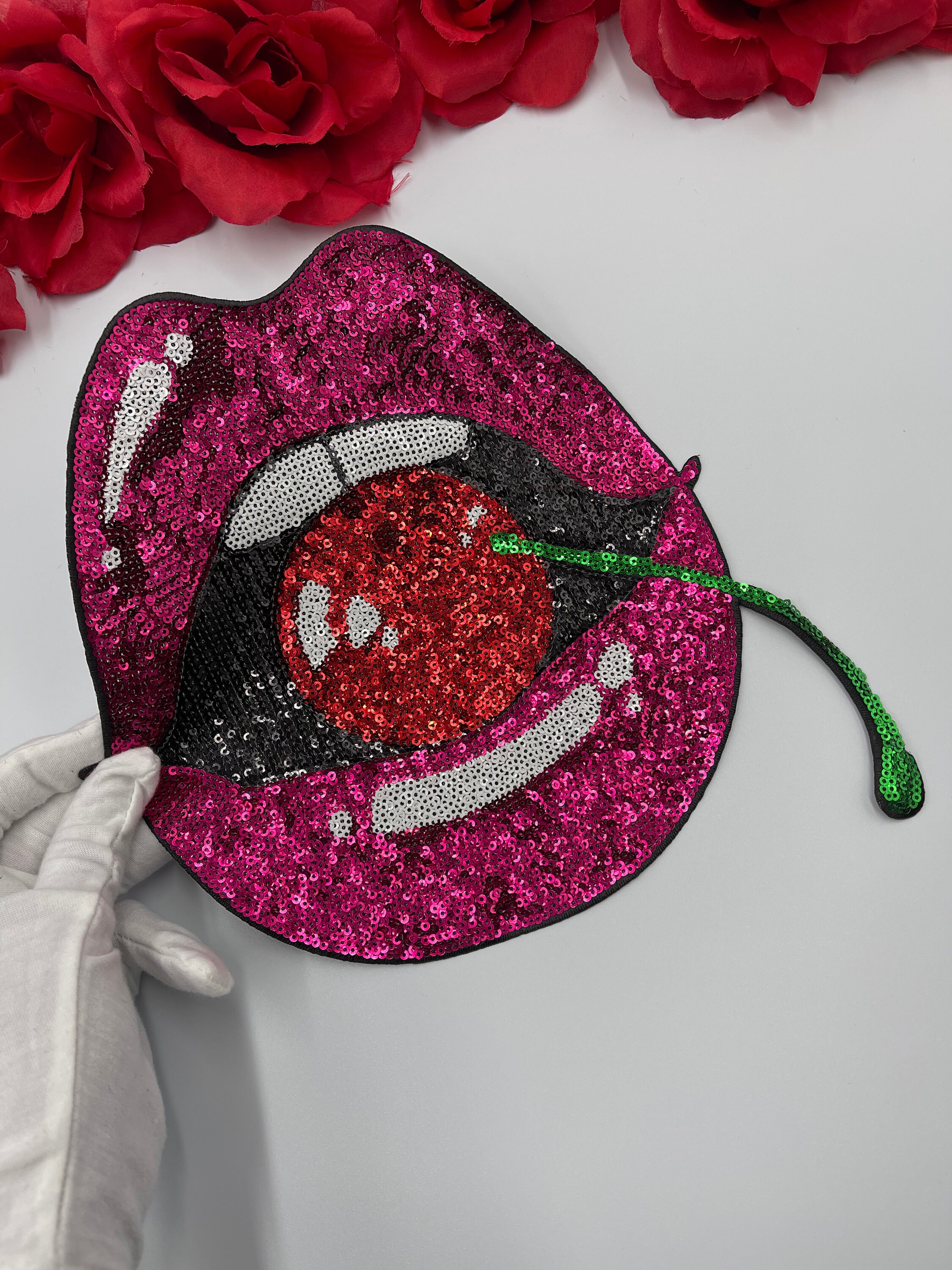 10 Sequin Lips With Cherry Patch Fuchsia Sequin Lips Patch - Etsy