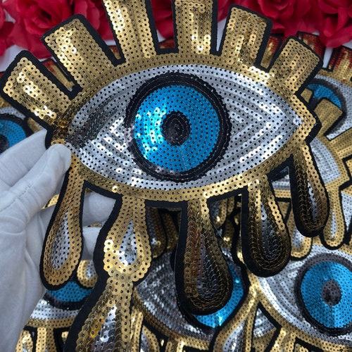 All Seeing Eye Sequin Iron on Patch Evil Eye Large Sew on - Etsy