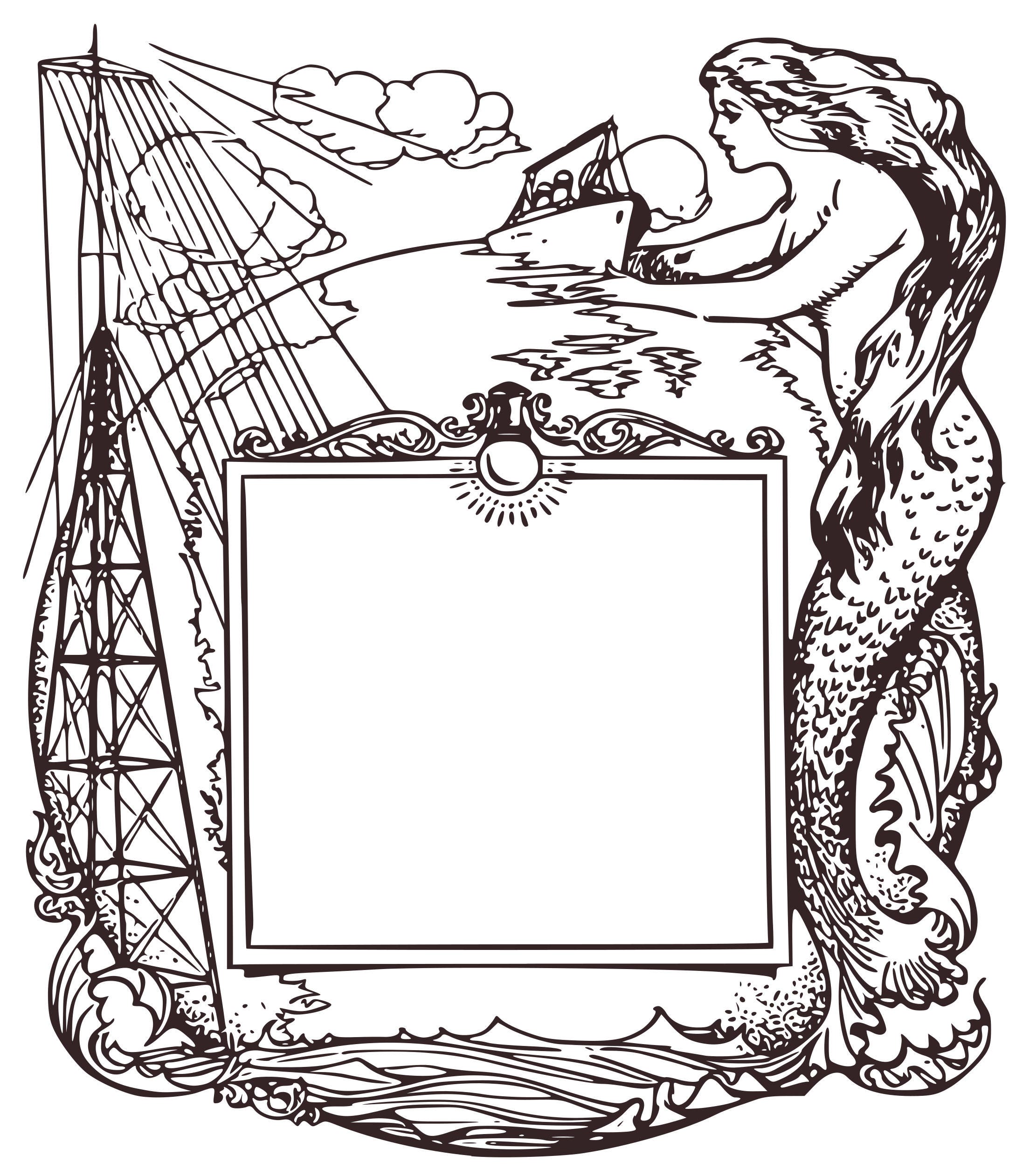 Vintage Mermaid Label Frame Clipart in SVG, EPS, PNG - Etsy