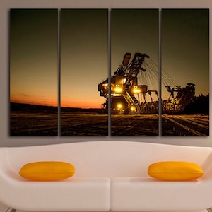 Mining Excavator Art Mechanism Canvas Engine Wall Decor Heavy Machinery ...