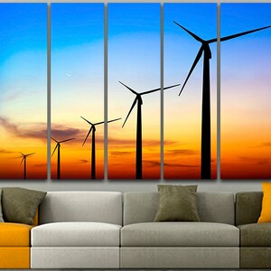 Wind turbine art Generator energy 5 Panel set Split canvas | Etsy
