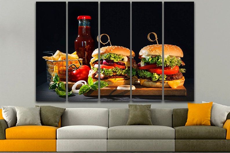 Sandwich Wall Decor 4 Panel Canvas Hamburger Poster Sandwich Print ...
